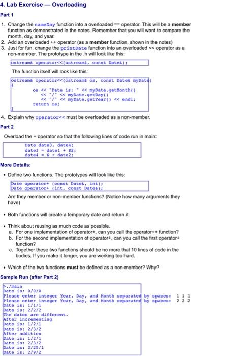 Solved Part 1 1. Change the sameDay function into a | Chegg.com