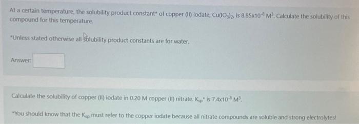 Solved Al a certain temperature, the solubility product | Chegg.com