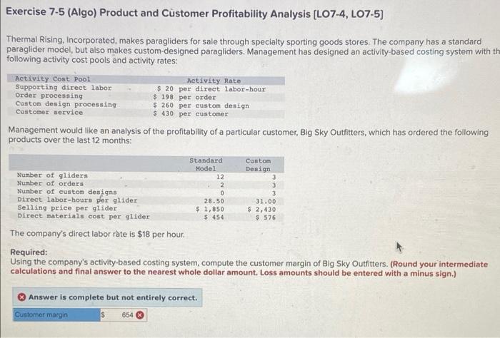 Solved Exercise 7-5 (Algo) Product and Customer | Chegg.com