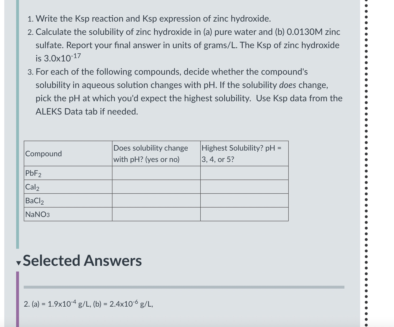 Solved Write the Ksp reaction and Ksp expression of zinc | Chegg.com