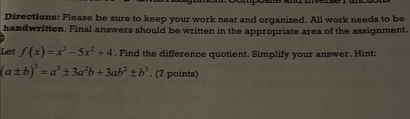 Solved Directions: Please be sure to keep your work neat and | Chegg.com