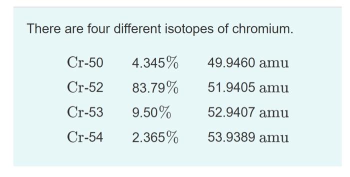 Solved There are four different isotopes of chromium. Cr-50 | Chegg.com