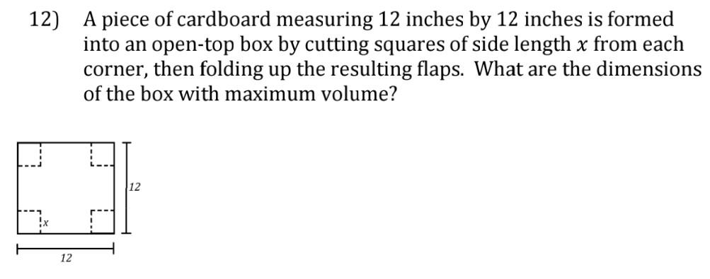 Solved 12) A piece of cardboard measuring 12 inches by 12 | Chegg.com