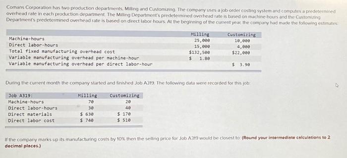 Solved Comans Corporation has two production departments. | Chegg.com