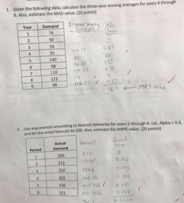 Solved 1. Given the following data, calculate the three-year | Chegg.com