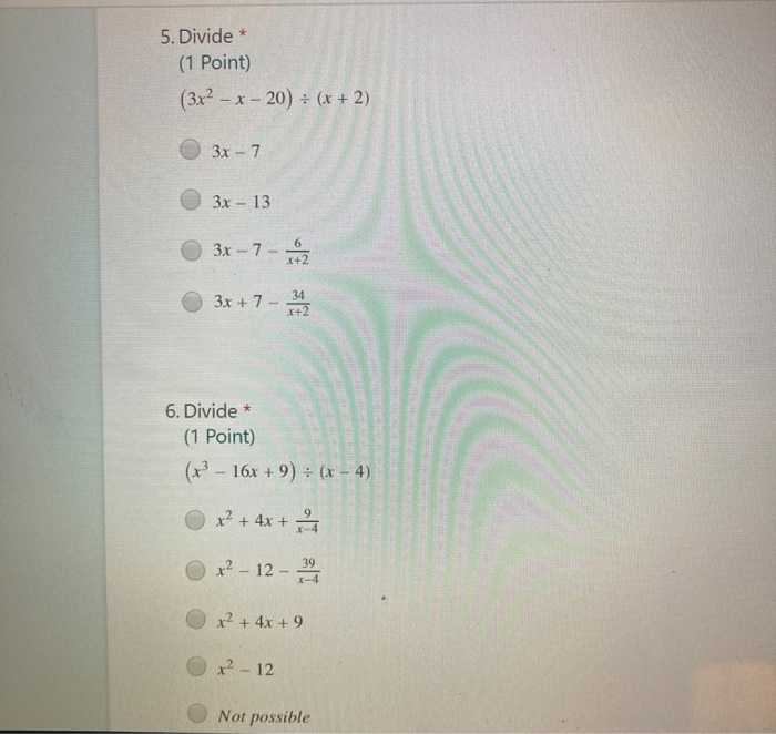 Solved 1. Find (f+g)(x) * (1 Point) f (x) = 3x² + 7x - 9 and | Chegg.com