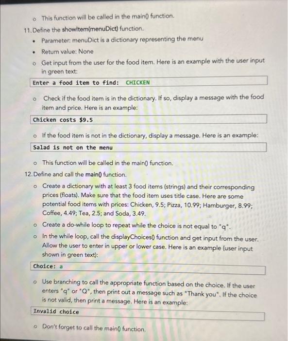 Solved 5. Define the displayChoices0 function. - Parameter: | Chegg.com