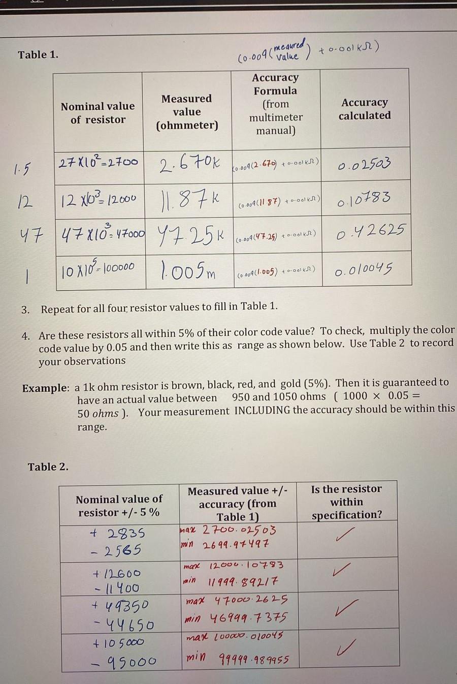 Solved 3. Repeat for all four resistor values to fill in | Chegg.com