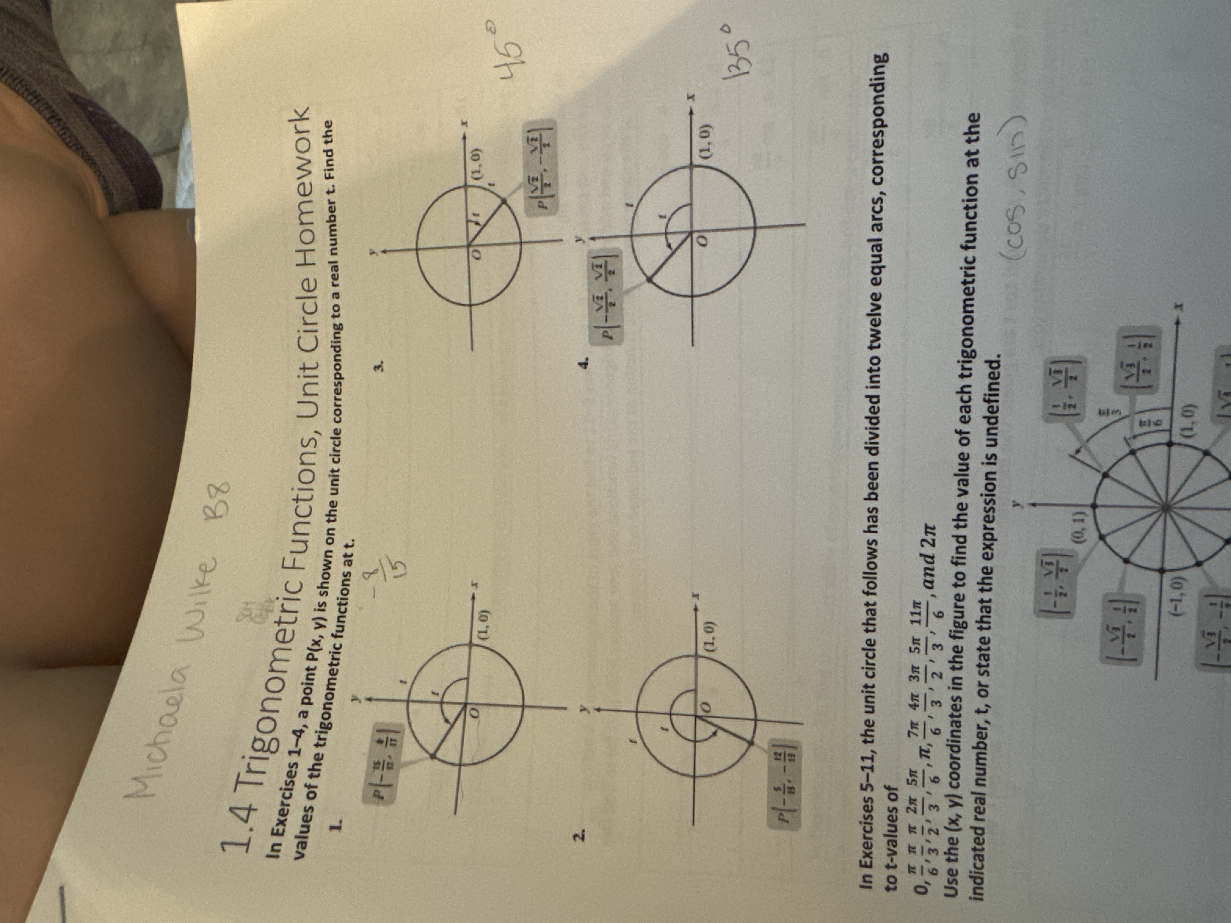 Solved 1 4 trigonometric Functions Unit Circle Homeworkin