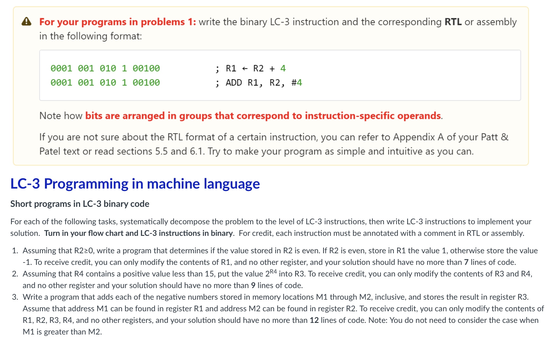 Solved For your programs in problems 1: write the binary | Chegg.com