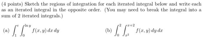 Solved (4 points) Sketch the regions of integration for each | Chegg.com Solved (4 points) Sketch the regions of integration for each | Chegg.com