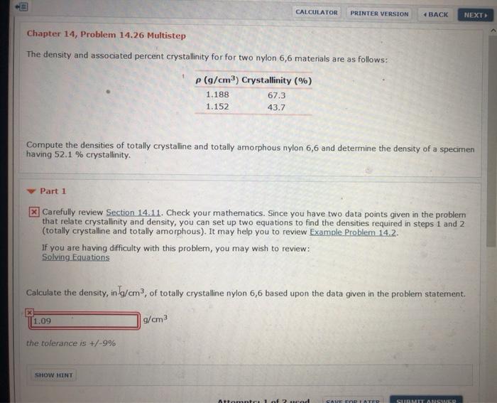 Solved CALCULATOR PRINTER VERSION 4 BACK NEXT Chapter 14, | Chegg.com