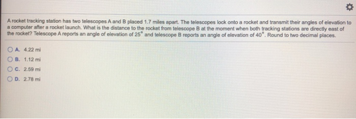 Solved A rocket tracking station has two telescopes A and B | Chegg.com