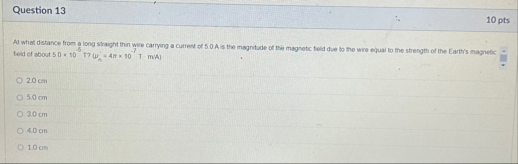 Solved Question 1310 ﻿ptsAt what distance from a long | Chegg.com