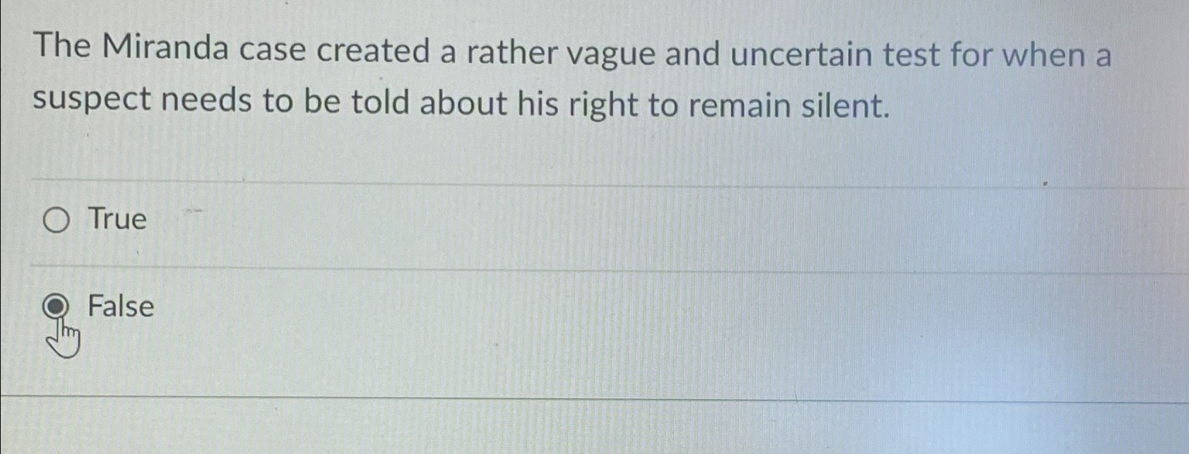 Solved The Miranda case created a rather vague and uncertain | Chegg.com