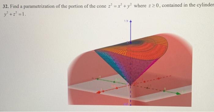 Solved 32. Find a parametrization of the portion of the cone | Chegg.com