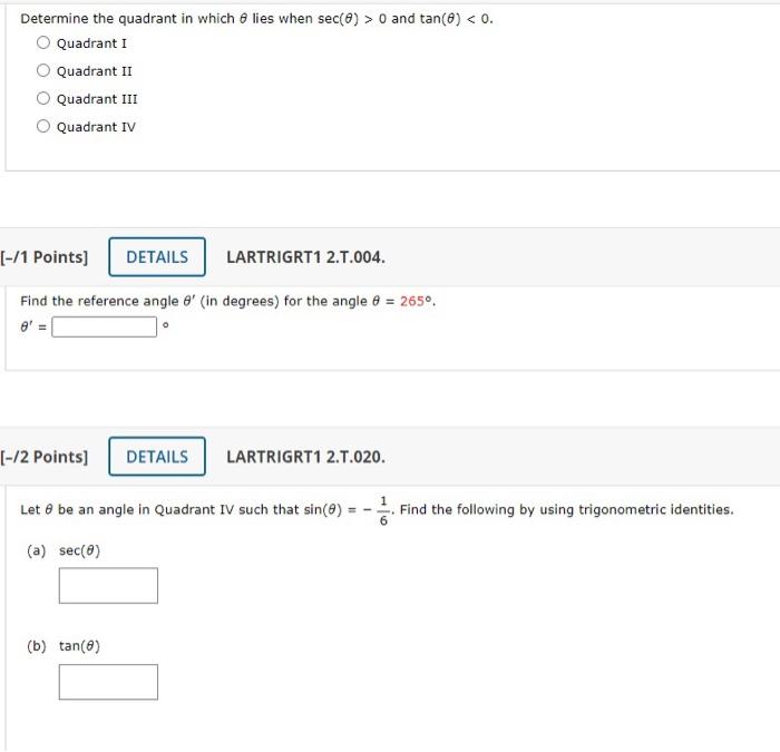 Solved Determine the quadrant in which lies when sec(0) > 0 | Chegg.com