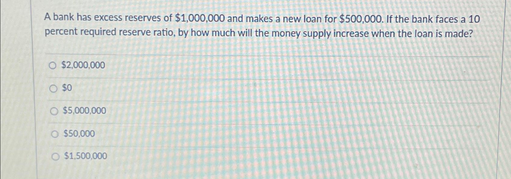 Solved A bank has excess reserves of $1,000,000 ﻿and makes a | Chegg.com