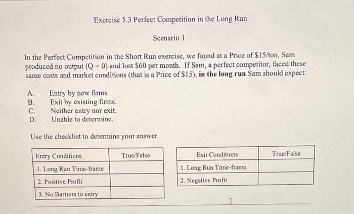 Solved Exercise 5.3 Perfect Competition in the Long Run | Chegg.com