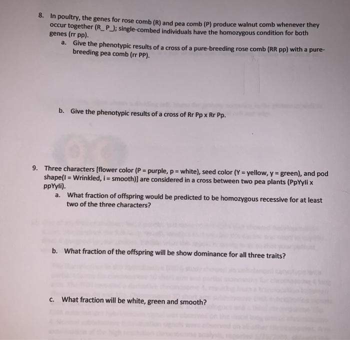 Solved 8. In poultry, the genes for rose comb (R) and pea | Chegg.com