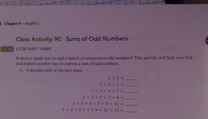 Solved 2 Chapter 9 . Algebra Class Activity 9C Sums of Odd | Chegg.com
