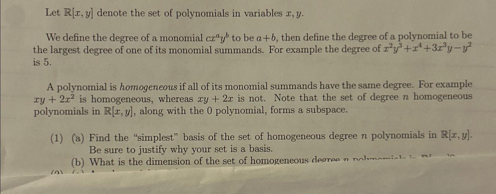 Let R[x,y] ﻿denote the set of polynomials in | Chegg.com