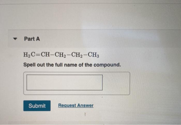 Solved Part A H2C=CH-CH2-CH2-CH3 Spell out the full name of | Chegg.com