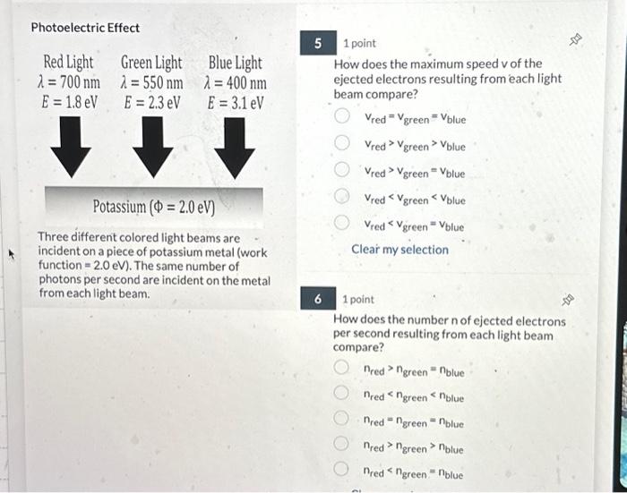 Solved Photoelectric Effect Red Light λ= 700 nm E = 1.8 eV | Chegg.com