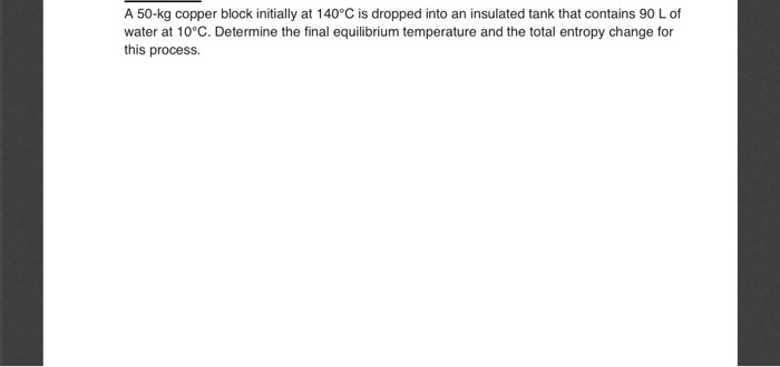 Solved A 50-kg copper block initially at 140°C is dropped | Chegg.com