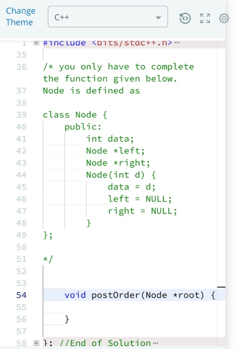 Solved Complete the postOrder function in your editor below, | Chegg.com
