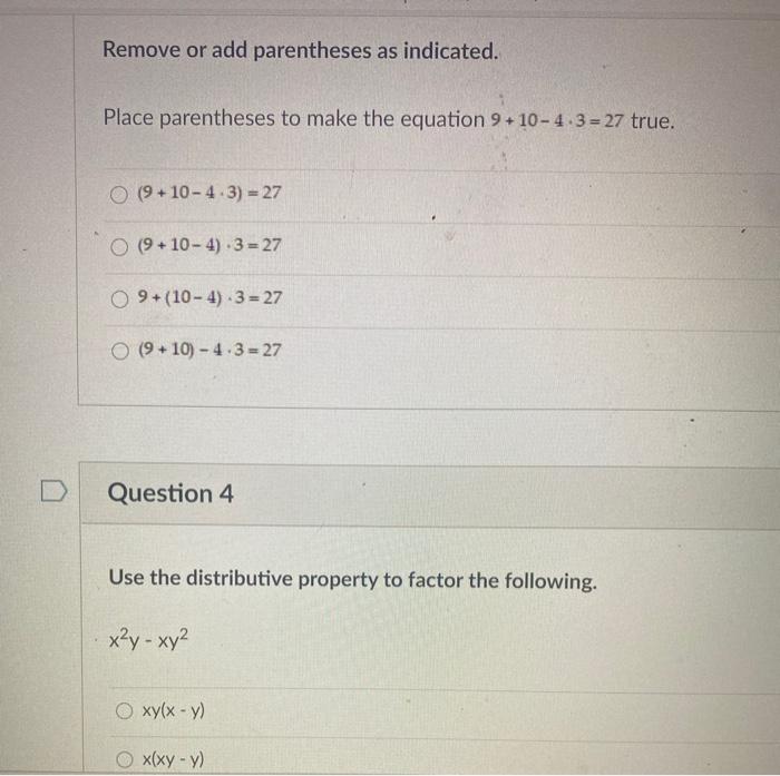 Solved Remove or add parentheses as indicated. Place | Chegg.com