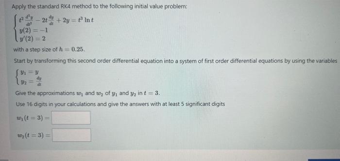 Solved Apply the standard RK4 method to the following | Chegg.com