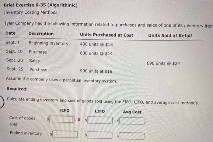 Solved Brief Exercise 6-35 (Algorithmic) Inventory Costing | Chegg.com