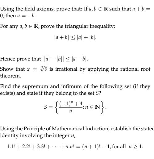 Solved Using the field axioms, prove that: If a,b∈R such | Chegg.com