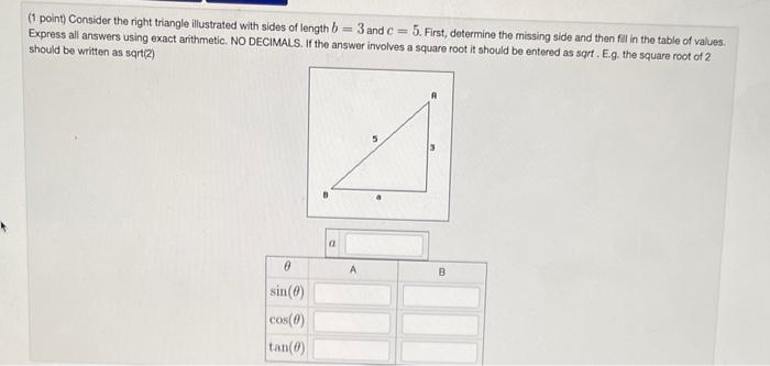 Solved (1 point) Consider the right triangle illustrated | Chegg.com