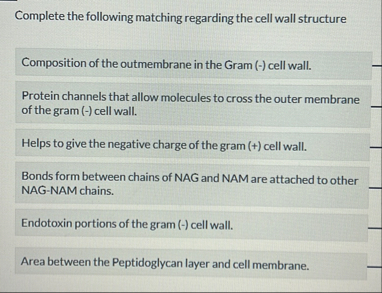 Solved Complete the following matching regarding the cell | Chegg.com
