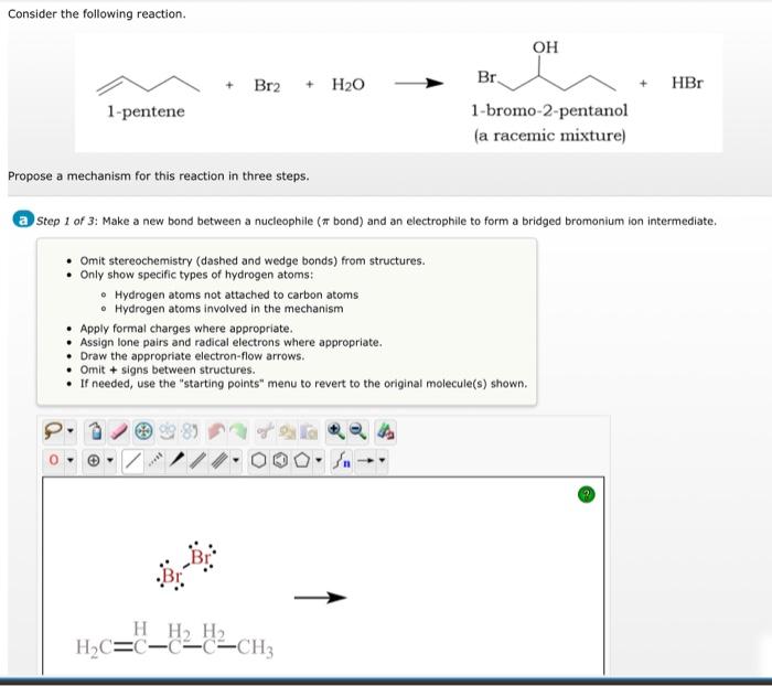 Solved Consider the following reaction. 1-pentene +Br2+H2O | Chegg.com