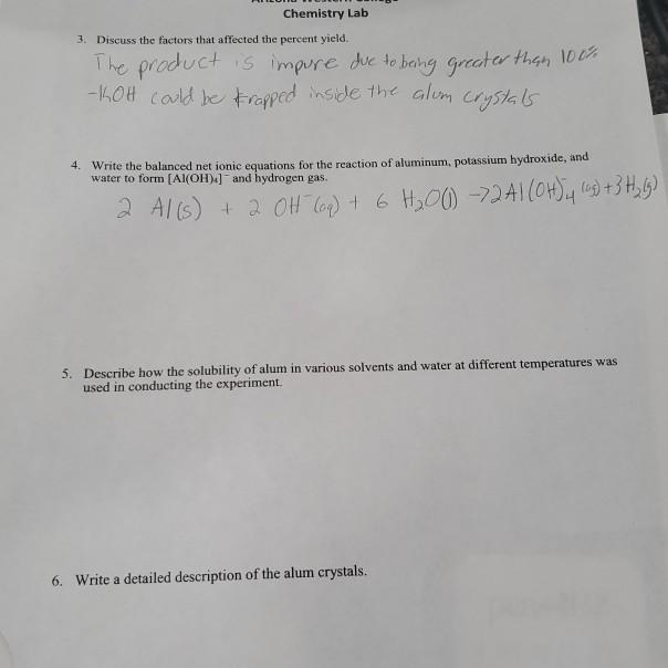 Solved Synthesis of Alum Introduction Alum is the general | Chegg.com