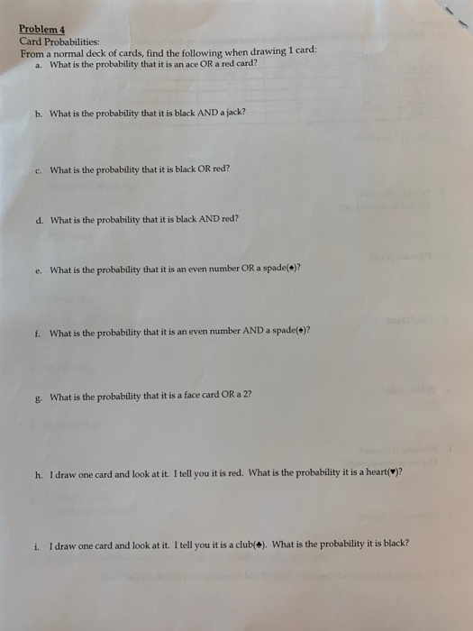 Solved Problem 4 Card Probabilities: From a normal deck of | Chegg.com
