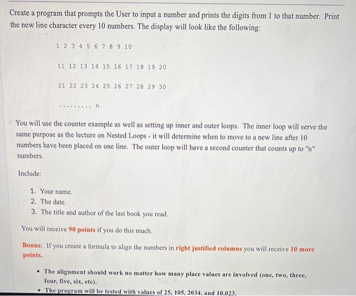 Solved Create a program that prompts the User to input a | Chegg.com