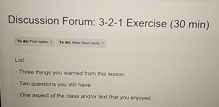 Solved Discussion Forum: 3-2-1 ﻿Exercise (30 ﻿min)To do: | Chegg.com