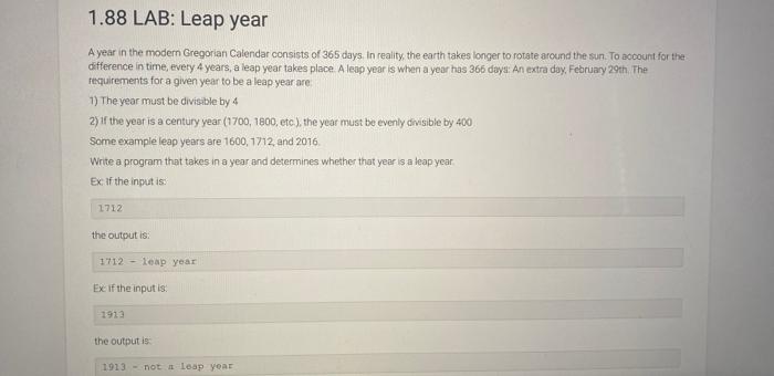 Solved Write A Java Program That Takes In A Year And