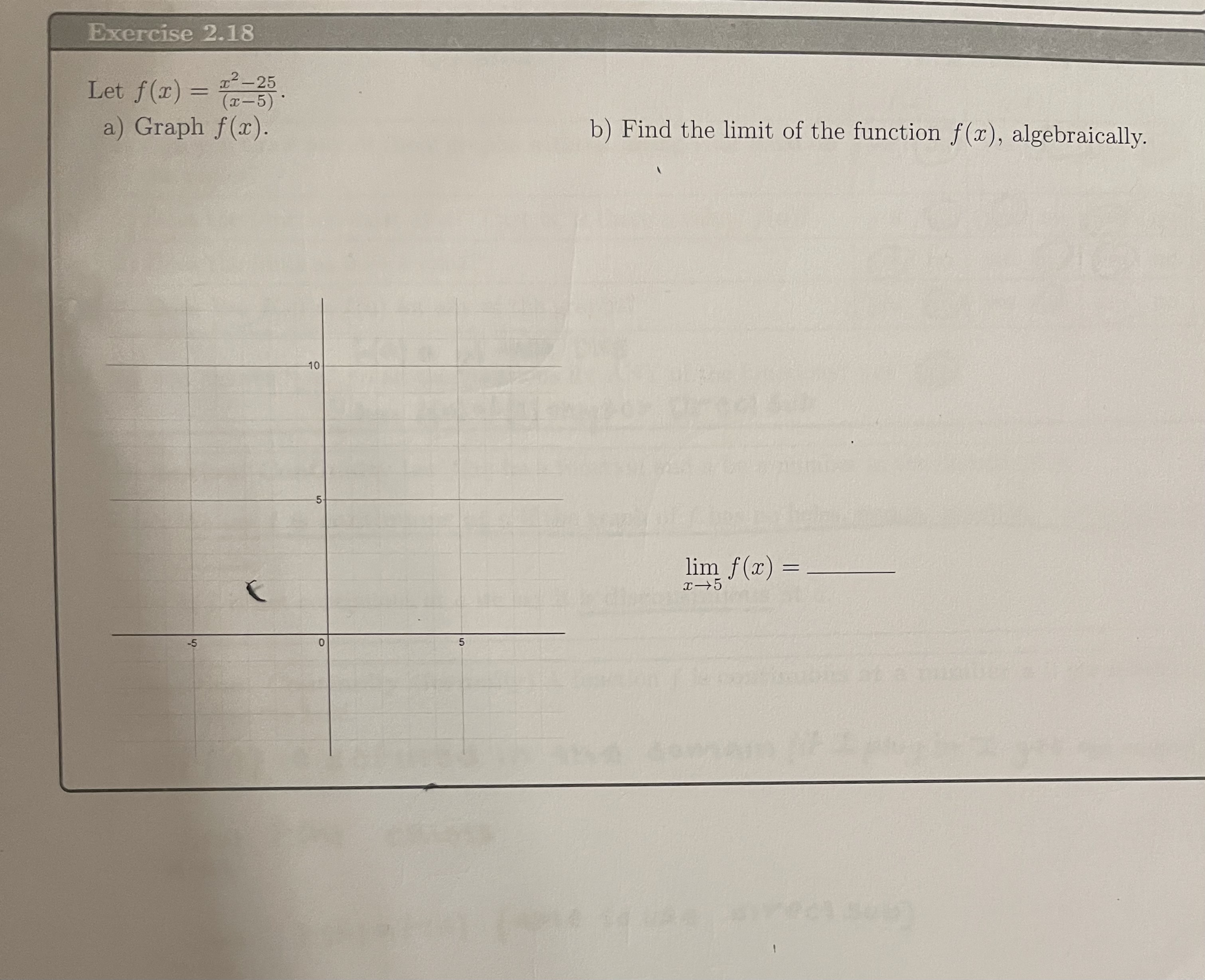 Solved Exercise 2.18Let f(x)=x2-25(x-5).a) ﻿Graph f(x).b) | Chegg.com