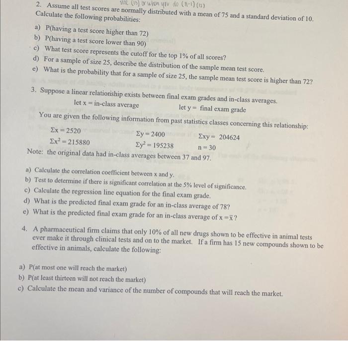 Solved 2. Assume all test scores are normally distributed | Chegg.com