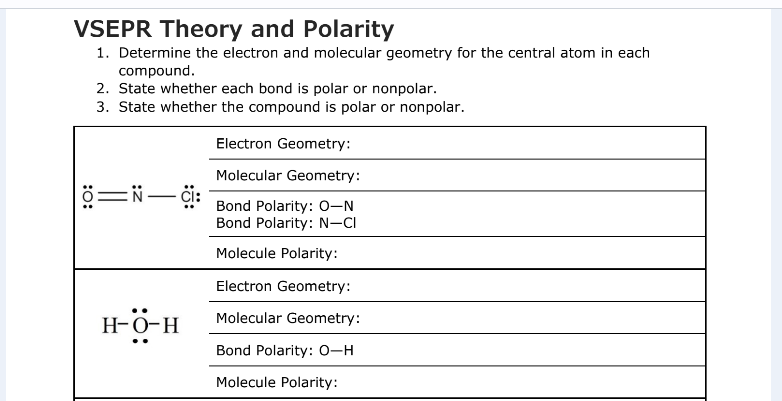 Solved VSEPR Theory and PolarityDetermine the electron and | Chegg.com