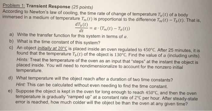 Solved Problem 1: Transient Response (25 points) According | Chegg.com