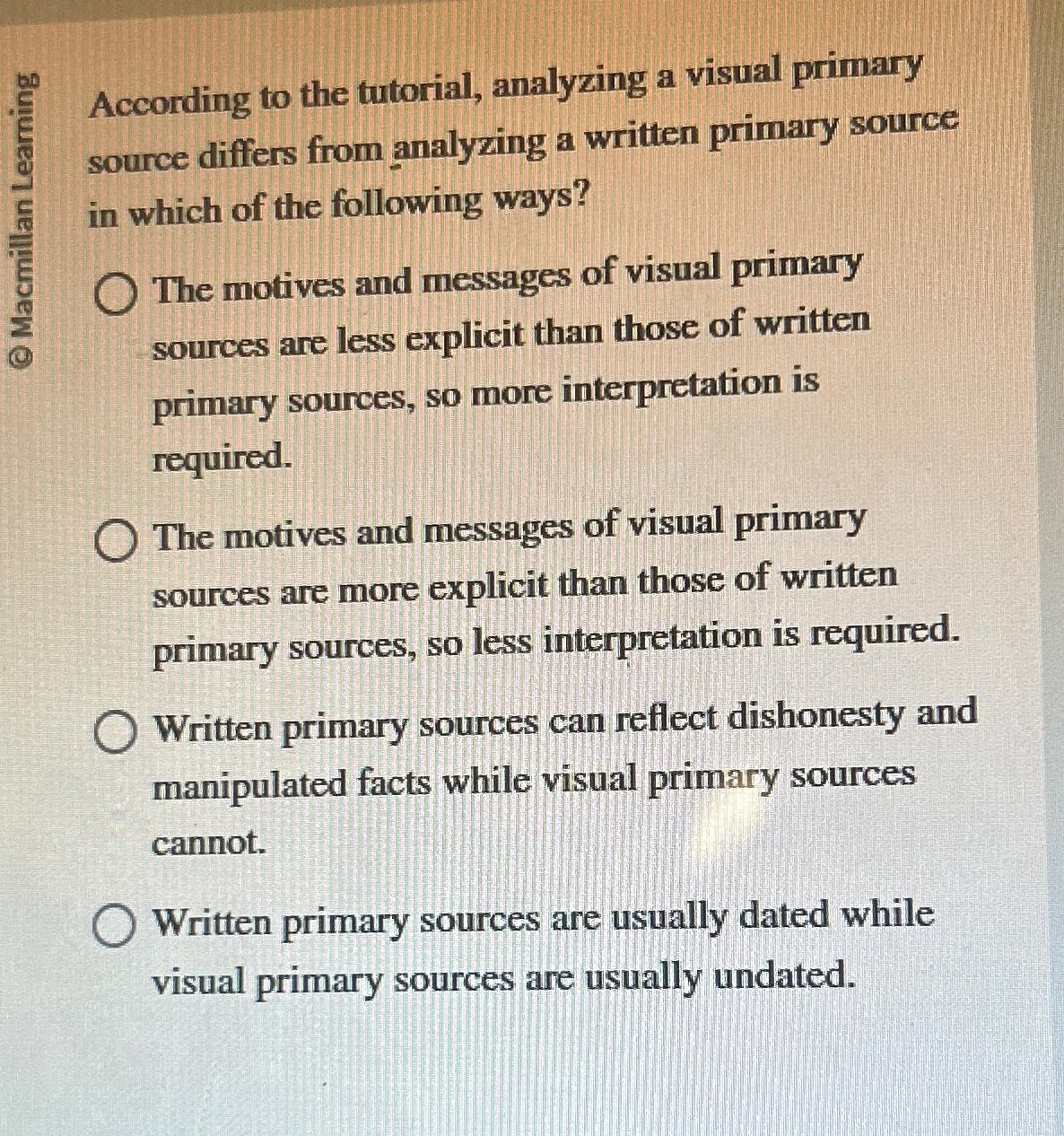 Solved According to the tutorial, analyzing a visual primary | Chegg.com