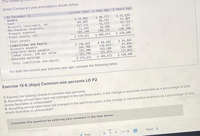 Solved Exercise 13-6 (Algo) Common-size percents LO P2 1. | Chegg.com