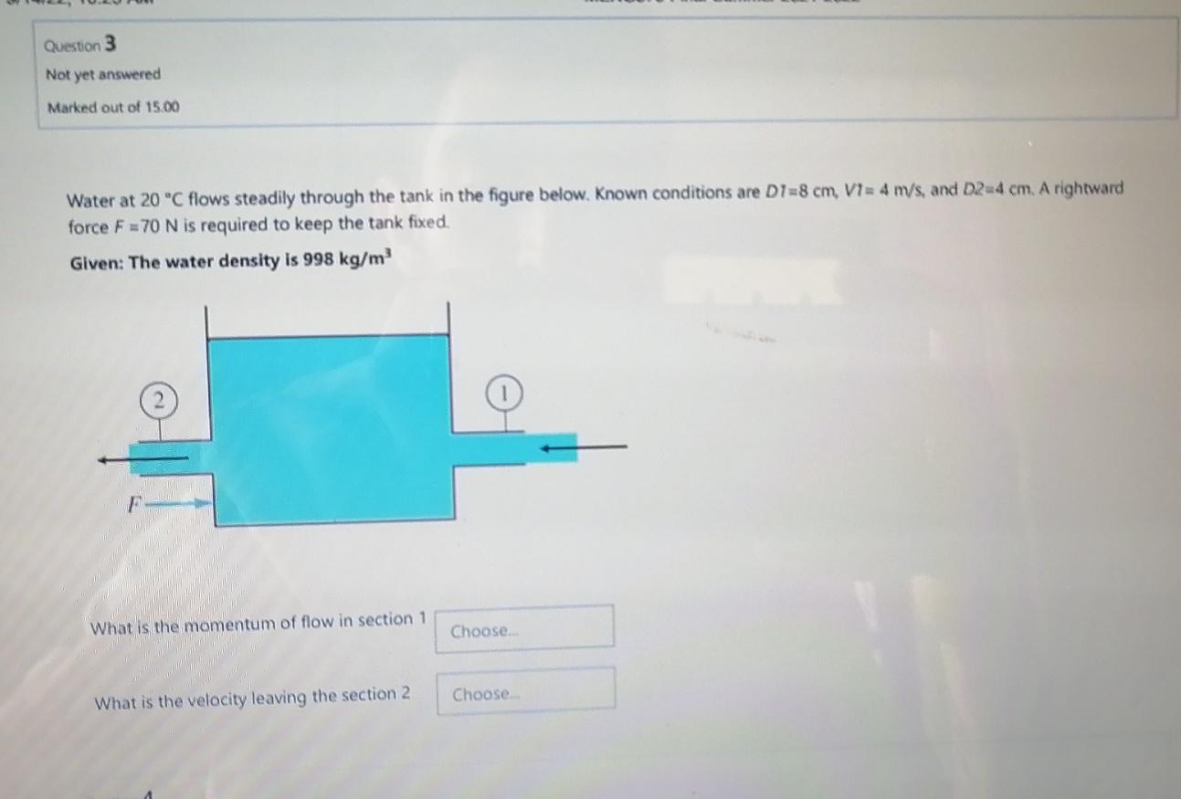 Solved Water at 20∘C flows steadily through the tank in the | Chegg.com