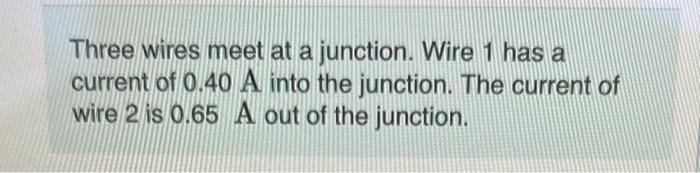 Solved Three wires meet at a junction. Wire 1 has a current | Chegg.com
